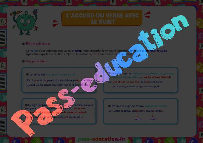 L’accord du verbe avec le sujet – Ce1 – Ce2 – Cm1 – Cm2 – Affiche – PDF ...