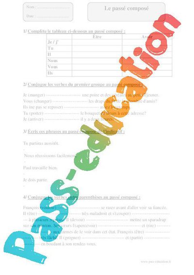 Passé composé – Cm2 – Leçon – Conjugaison – Cycle 3 – PDF à imprimer ...